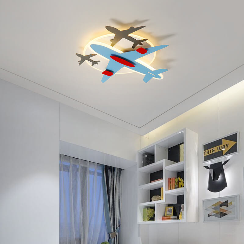 Modern Creative Aircraft Shape LED Cartoon Kids Flush Mount Ceiling Light