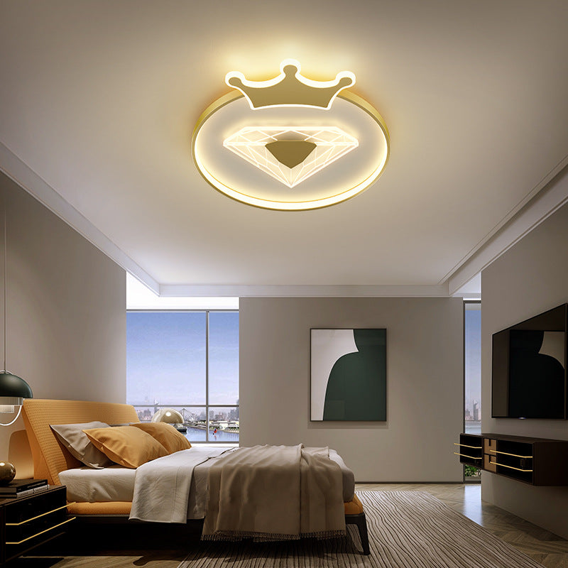 Creative Simplicity Round Crown Diamond Acrylic Shade LED Kids Flush ...