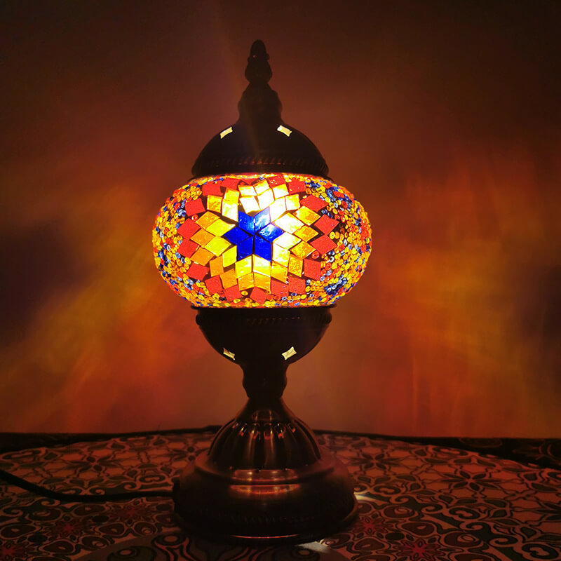 Vintage Turkish Stained Glass Globe Shade 1-Light Table Lamp
